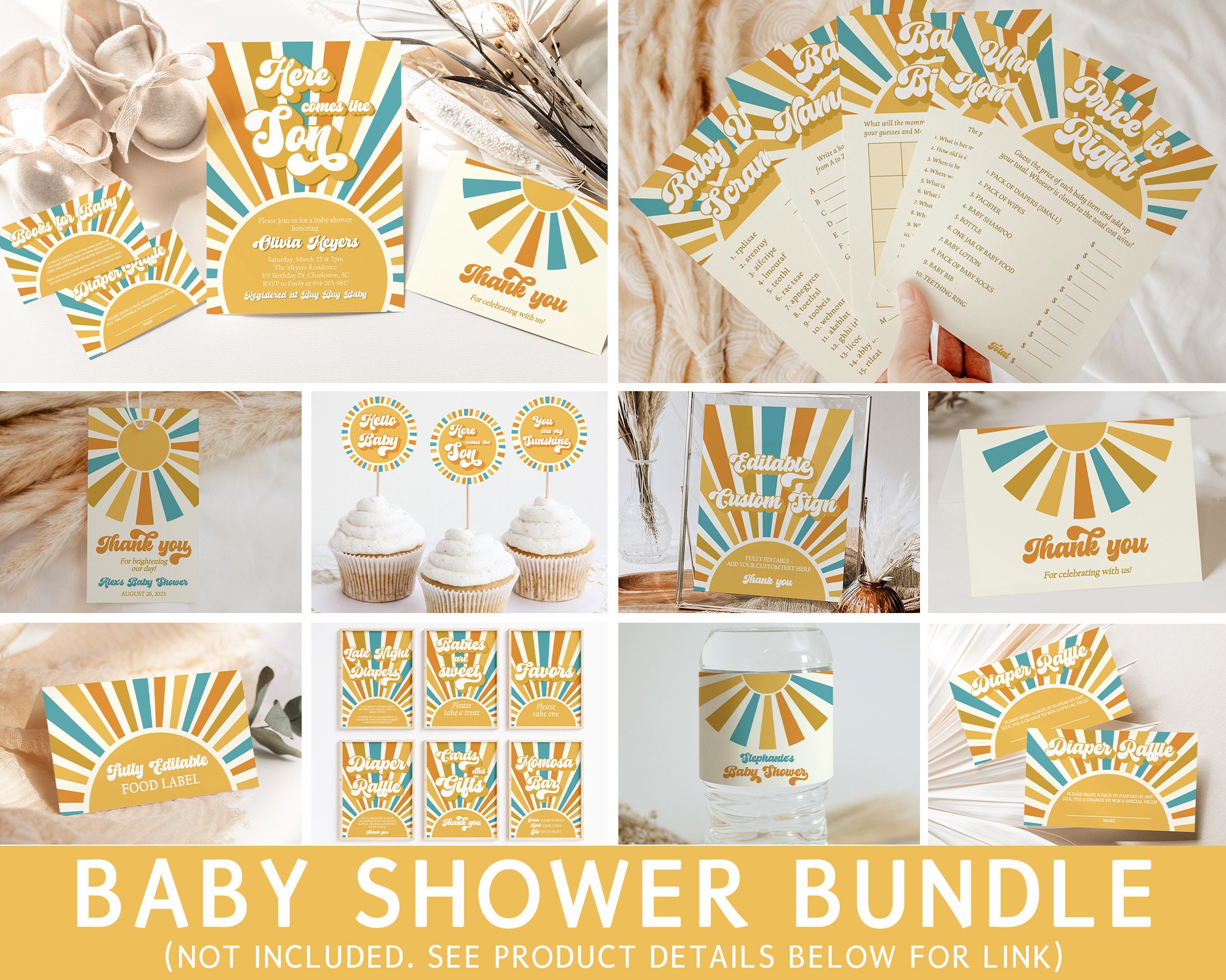 Sun Baby Shower Late Night Diapers Sign, Retro Here Comes the Son Baby ...