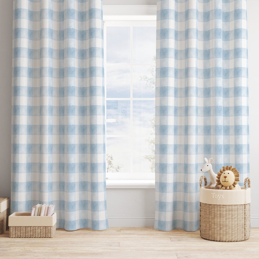 Blue Gingham Curtains, Blue Nursery Decor Boy, Baby Boy Nursery ...
