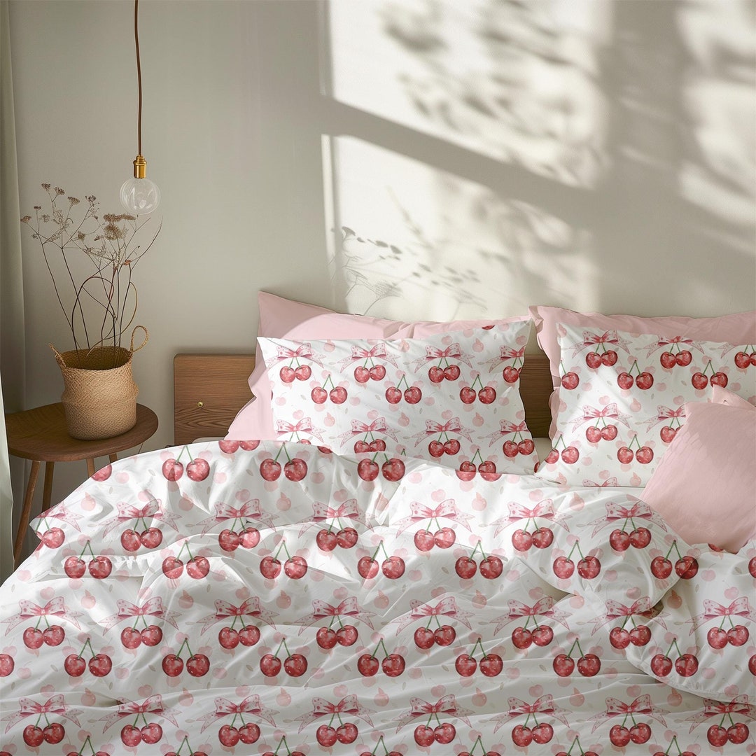 Cherry Coquette Bedding Set, Coquette Duvet Set, Pink Bow Cherry ...