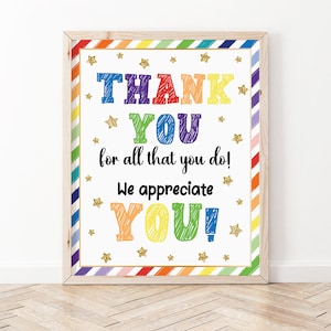 Teacher Appreciation Week Printable Sign, Thank You for All You Do ...