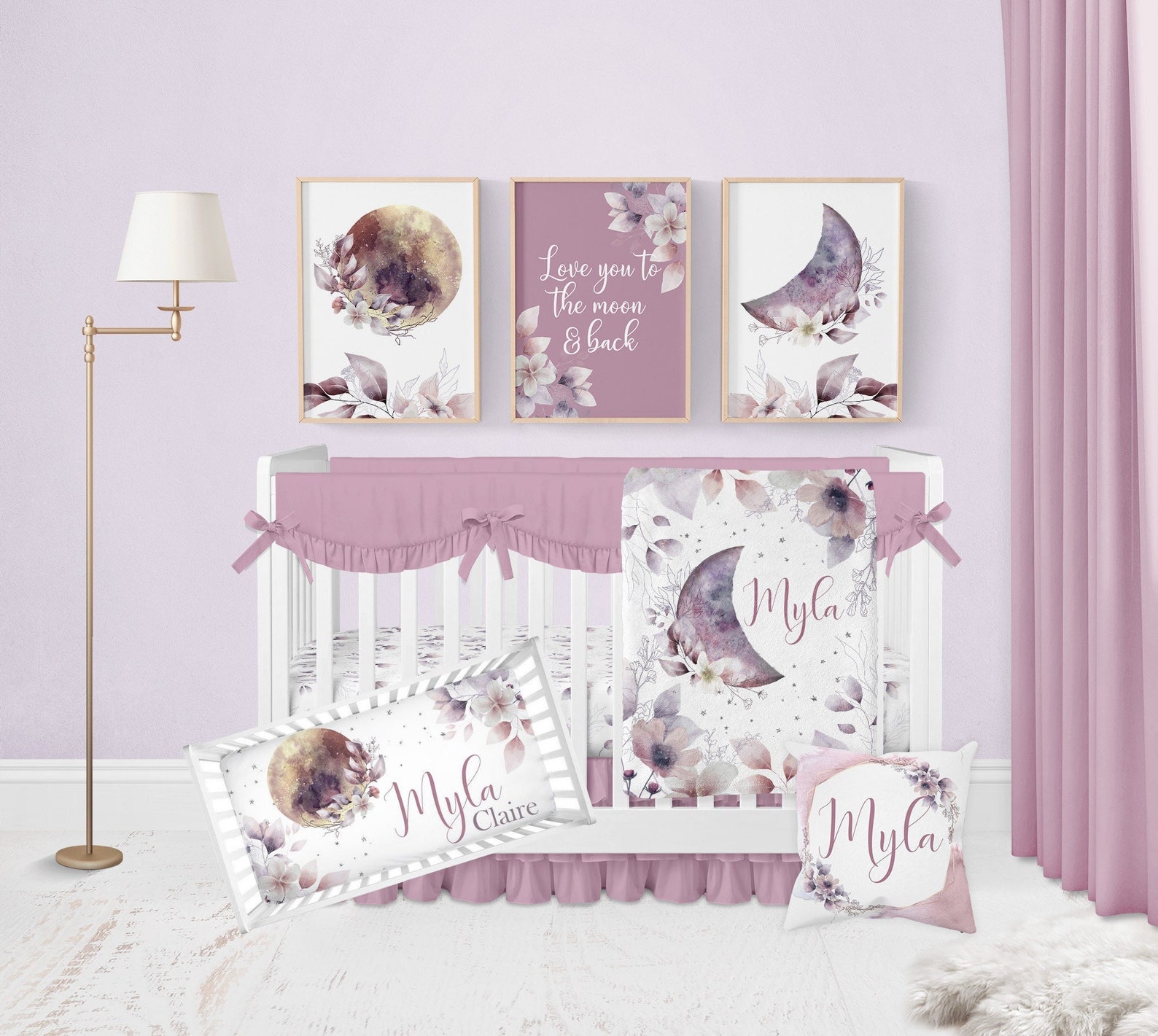 Baby Girl Crib Bedding Set, Moon and Stars Crib Bedding, Moon Stars ...