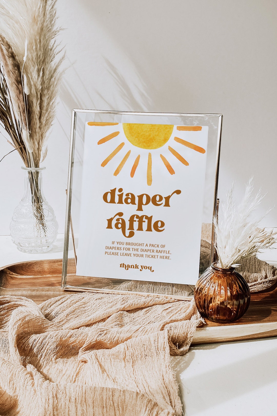 Sun Diaper Raffle Sign, Here Comes the Son Baby Shower Sign Boy, Boho ...