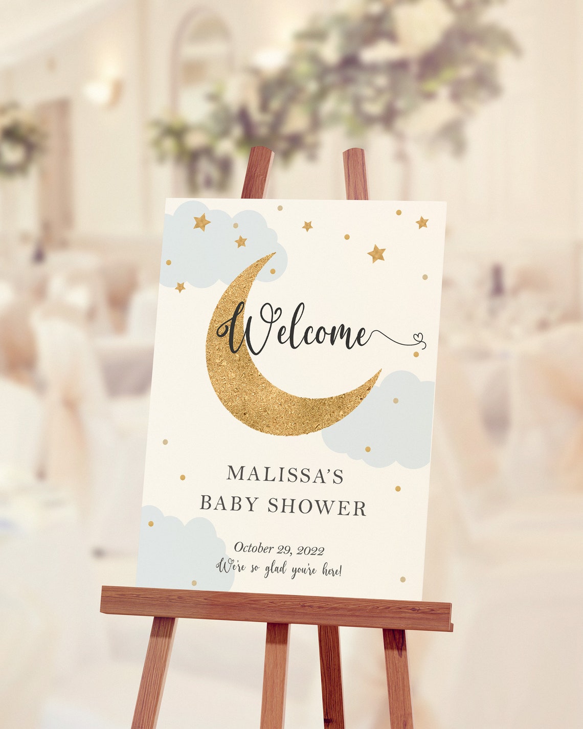 Moon and Stars Baby Shower Welcome Sign Blue Baby Shower Sign - Etsy