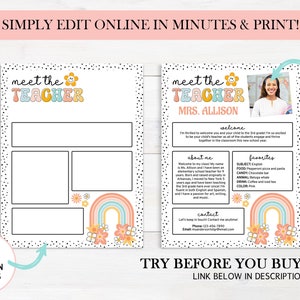 Retro Rainbow Meet the Teacher Template, Editable Teacher Printable ...
