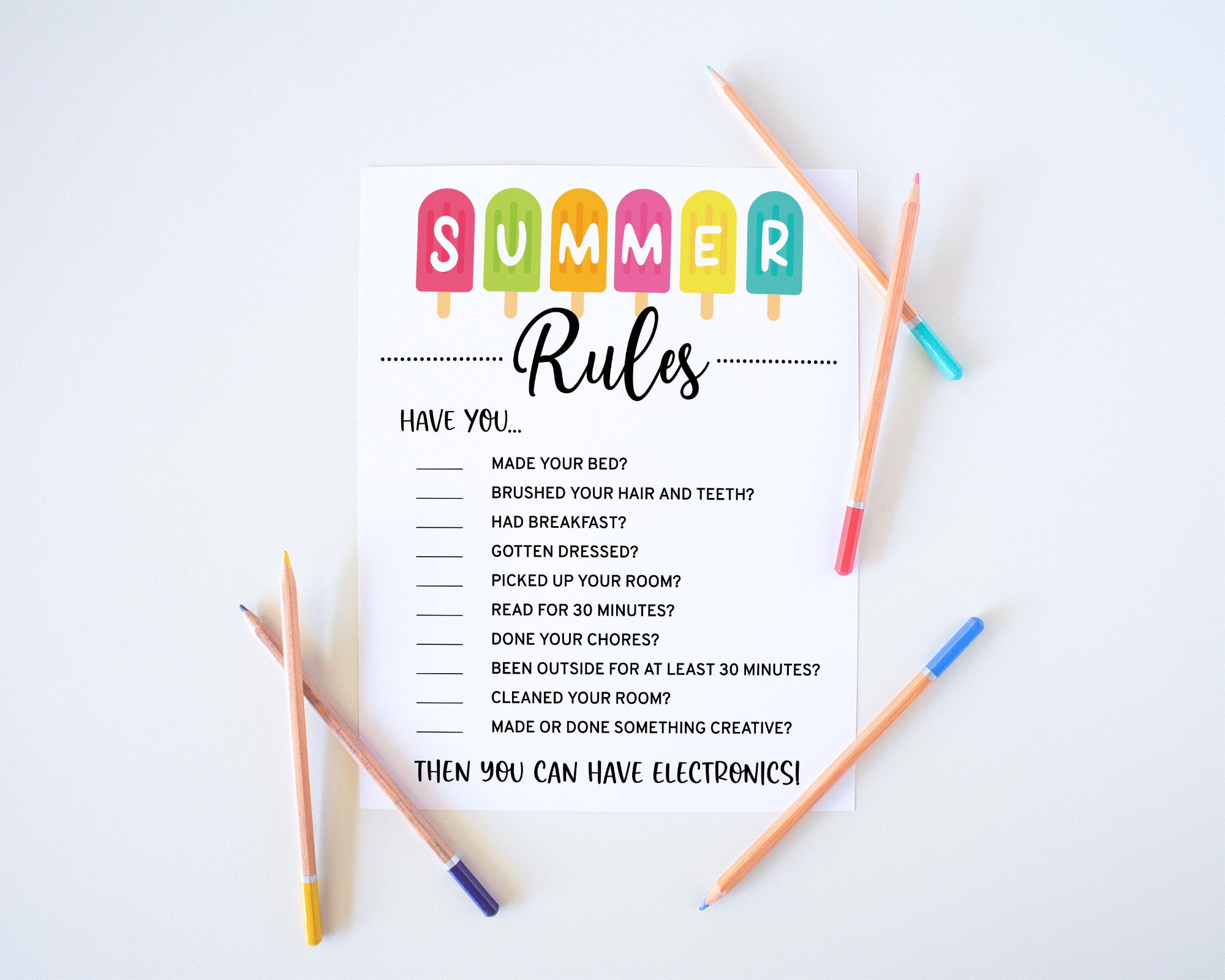 Editable Summer Screen Time Checklist, Screen Time Rules Printable ...