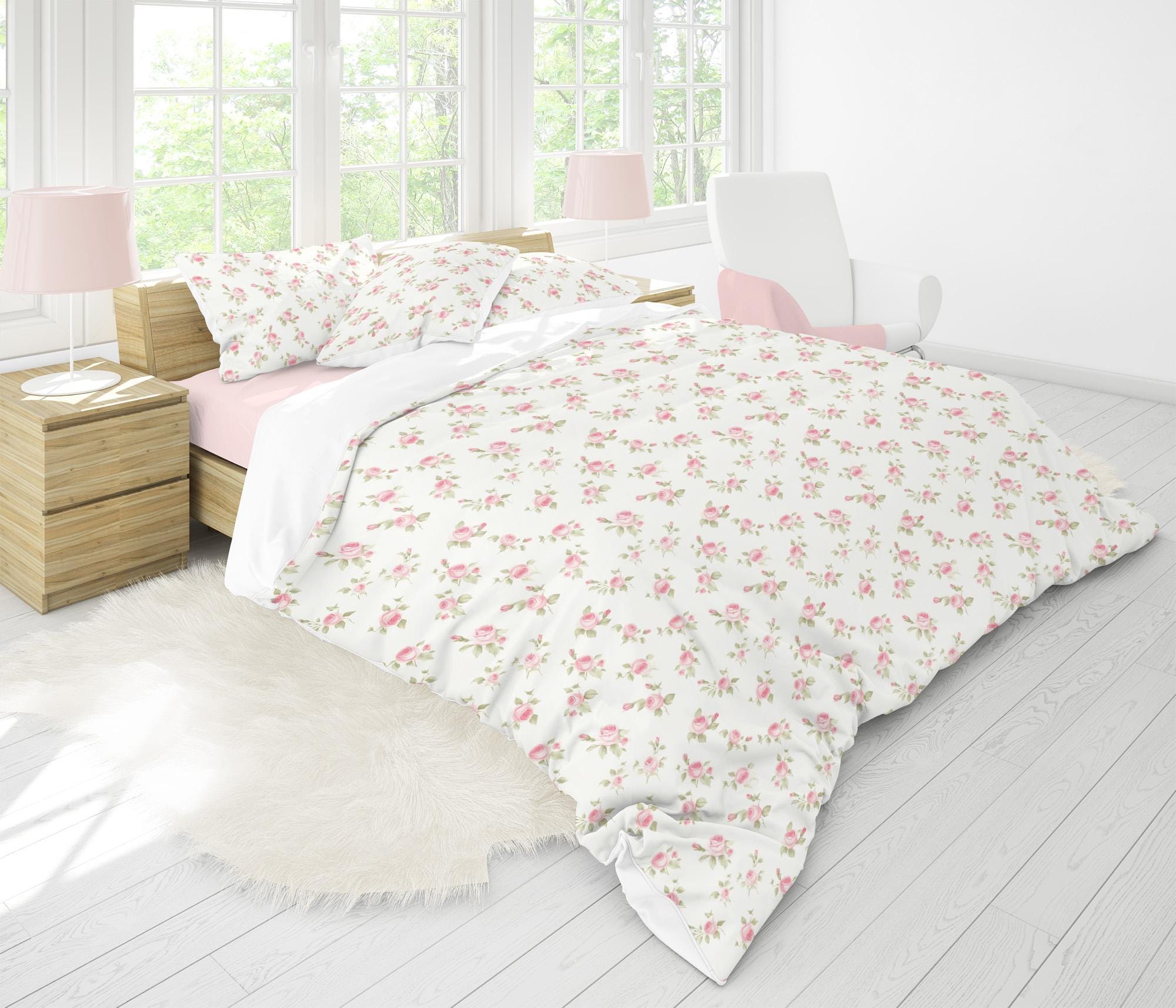 Pink Floral Bedding Set, Pink Rose Bedding Twin Bed, Dorm Bedding ...