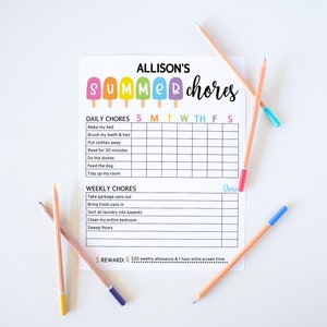 Editable Summer Chore Chart, Printable Chore Chart for Kids, Summer ...