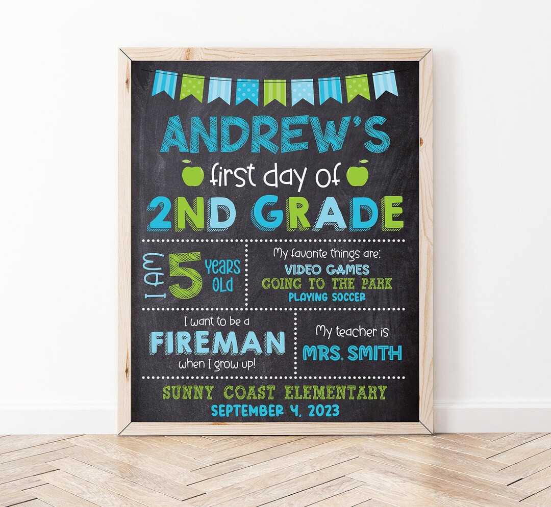 Chalkboard Back to School Sign, Boy First Day of School Sign, Editable ...
