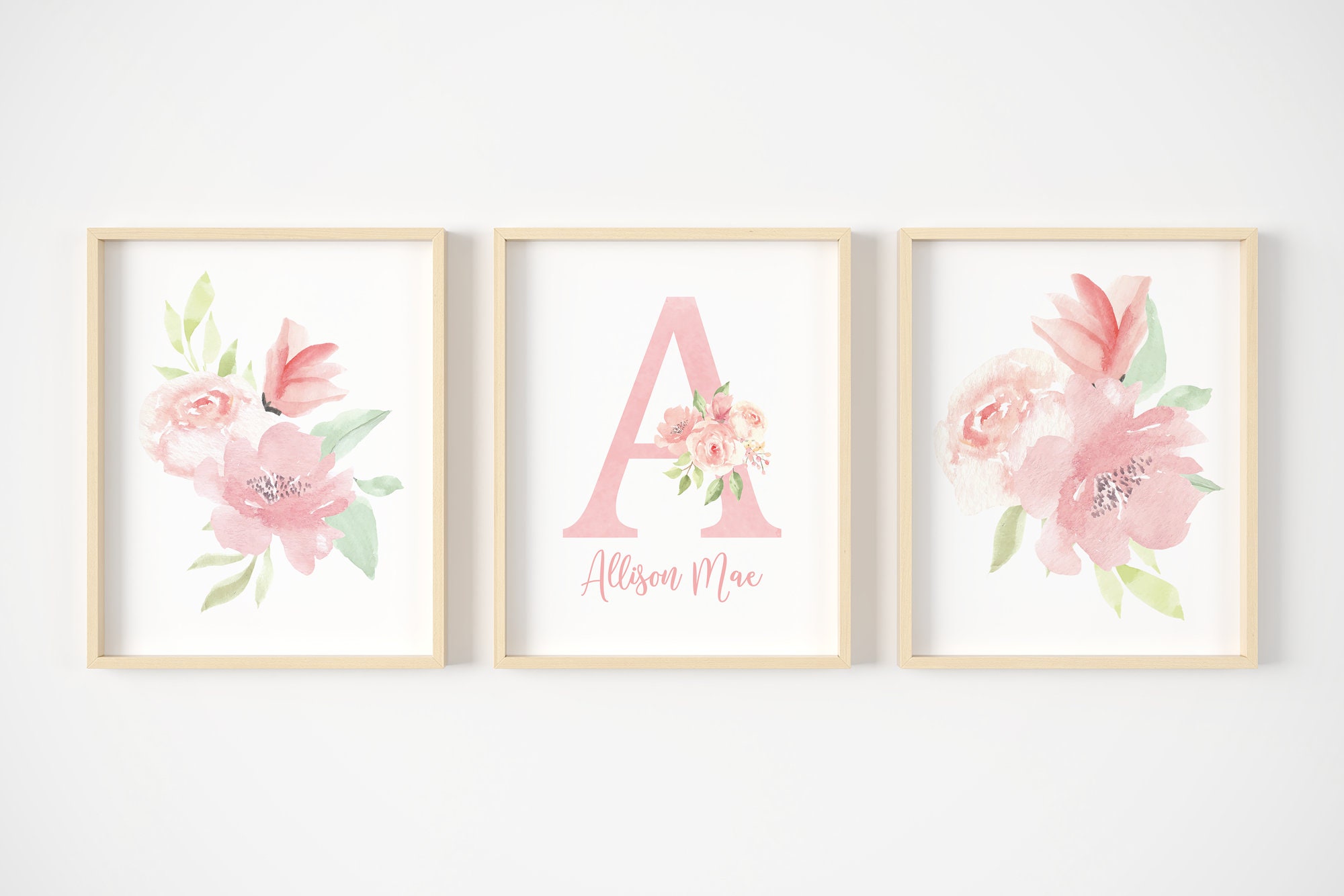 Personalized Floral Initial Print Nursery Art Prints Girl - Etsy