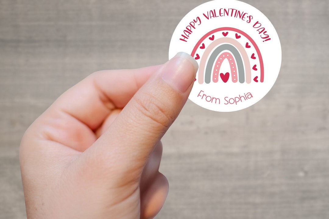 Valentine's Day Stickers, Rainbow Valentines Label, Custom Happy ...