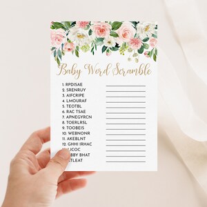 Baby Shower Word Scramble Game, Baby Word Scramble Game, Pink Floral ...