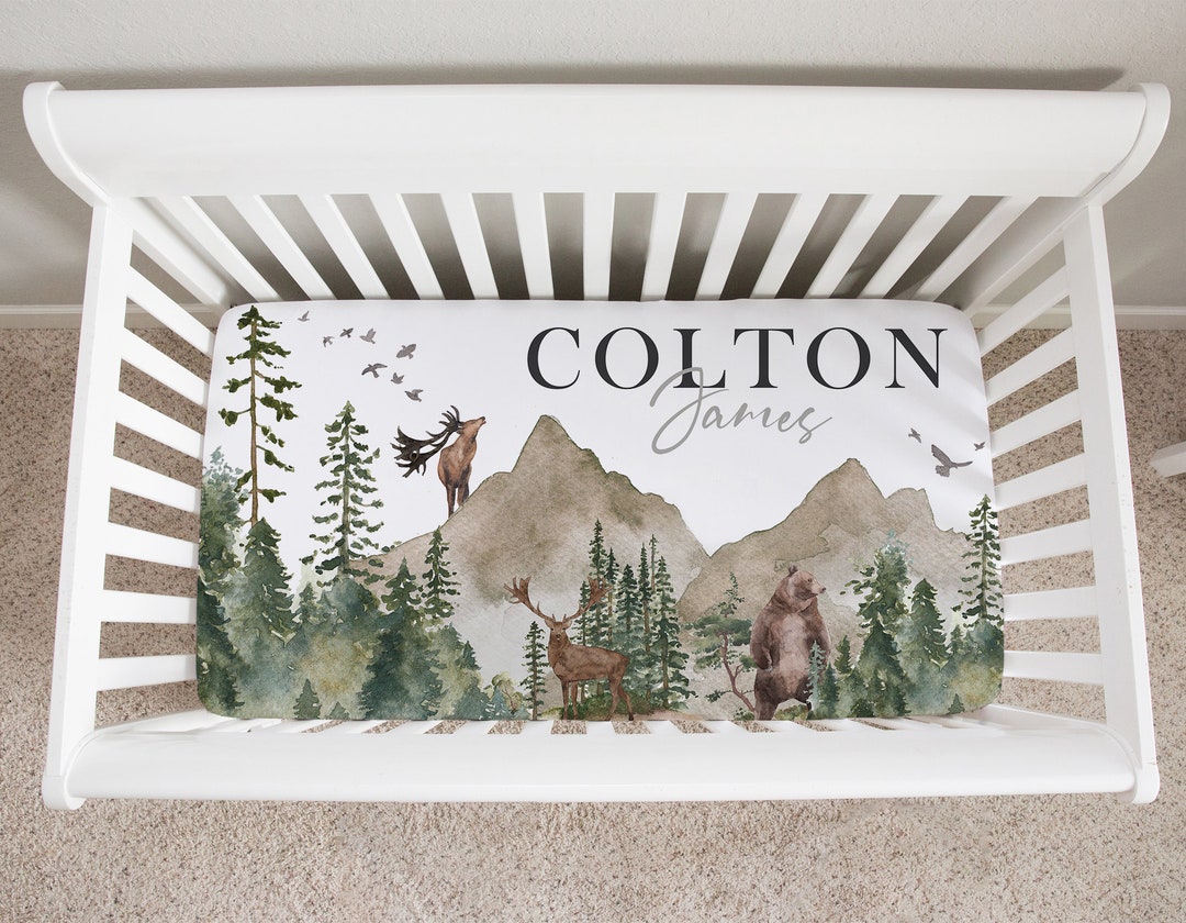 Woodland Crib Sheet, Personalized Crib Sheets Boy, Woodland Nursery ...