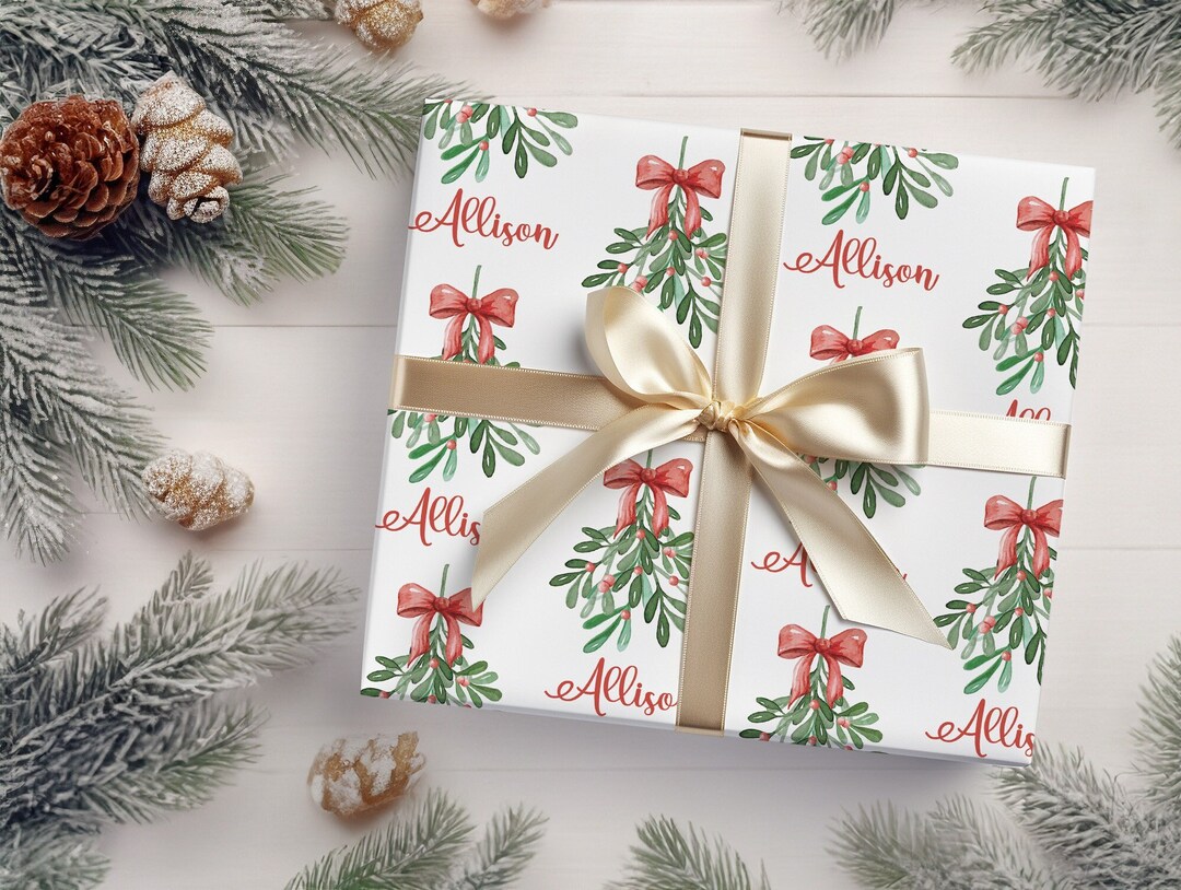 Personalized Christmas Wrapping Paper, Mistletoe Wrapping Paper ...