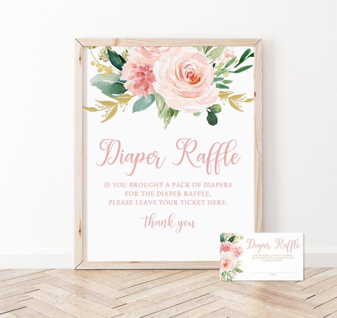 Baby Shower Diaper Raffle Sign and Raffle Tickets, Blush Pink Floral ...