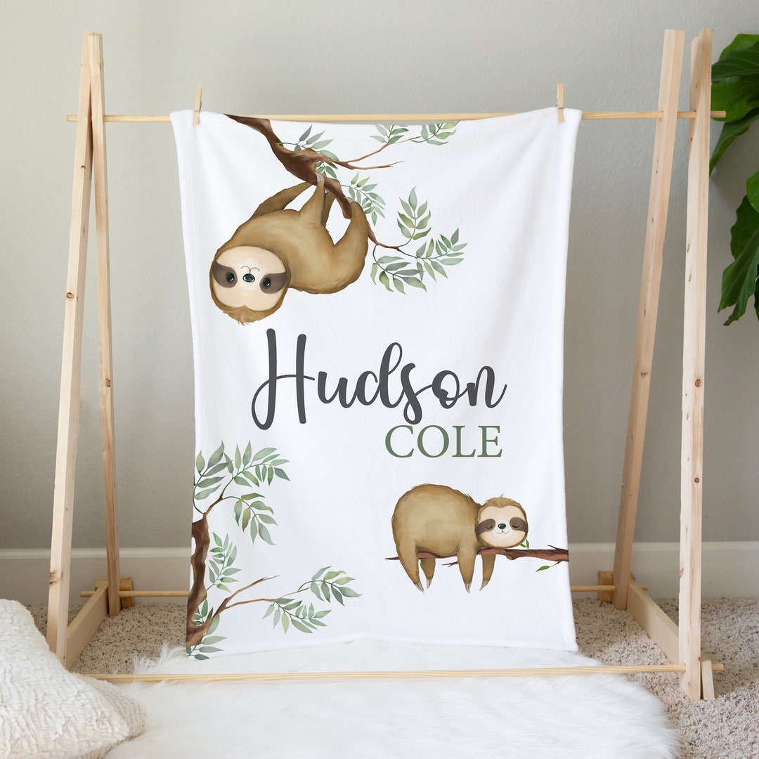 Personalized Sloth Baby Blanket, Custom Baby Boy Blanket, Sloth Nursery ...