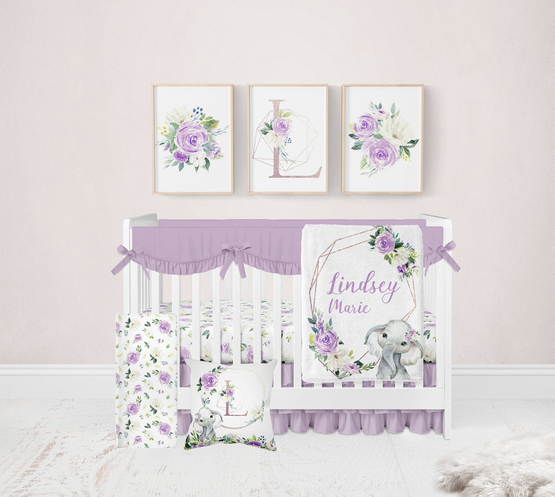Elephant Baby Bedding Set, Personalized Baby Girl Crib Bedding Set ...