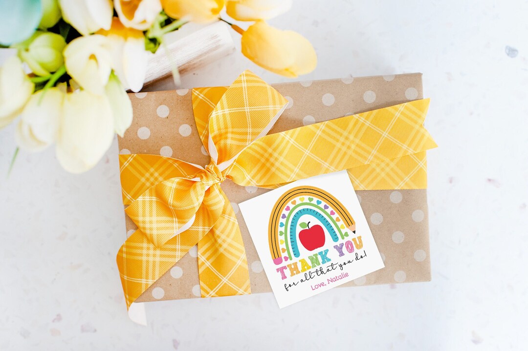 Editable Teacher Appreciation Tag, Rainbow Thank You Tag Teacher ...