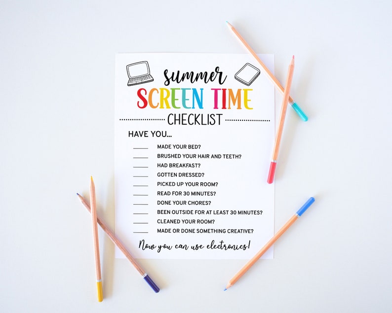 Editable Summer Screen Time Rules for Kids, Summer Planner, Printable ...