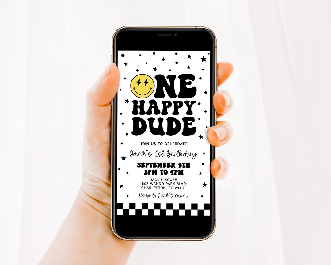 Editable One Happy Dude Invitation, First Birthday Text Message Invite ...