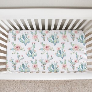Watercolor Cactus Crib Sheet, Crib Sheets Girl, Succulent Crib Sheet ...