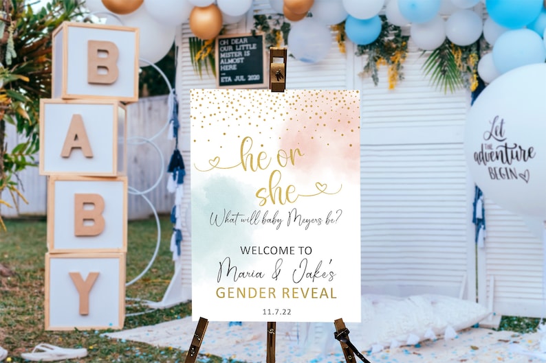 Gender Reveal Welcome Sign Gender Reveal Sign He She Gender - Etsy