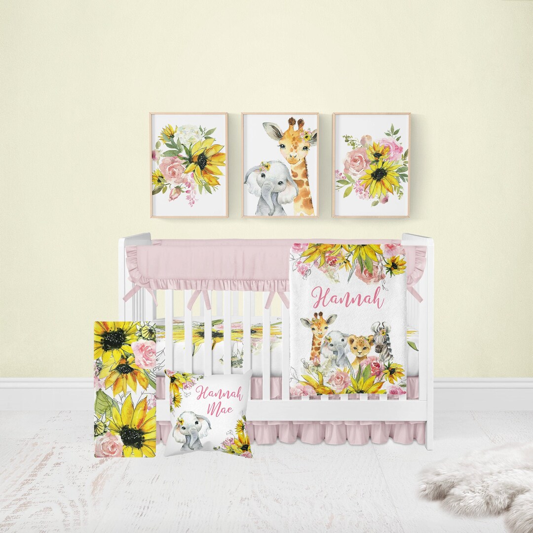 Safari Crib Bedding Set, Sunflower Crib Bedding, Floral Crib Bedding ...
