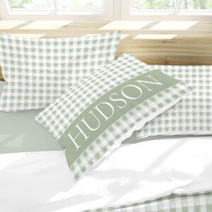 Gingham Bedding Set, Green Gingham Duvet Cover, Sage Green Comforter ...