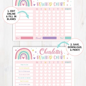 Editable Rainbow Reward Chart, Girl Rainbow Behavior Chart Printable ...