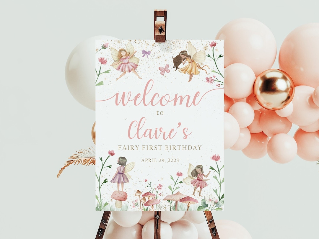 Fairy First Birthday Welcome Sign, Fairy Birthday Decorations Girl ...