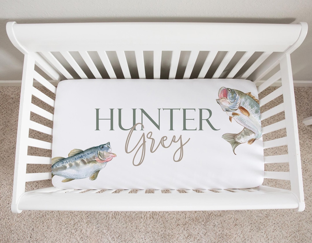 Fishing Crib Sheet, Fishing Crib Bedding Boy, Personalized Baby Bedding ...