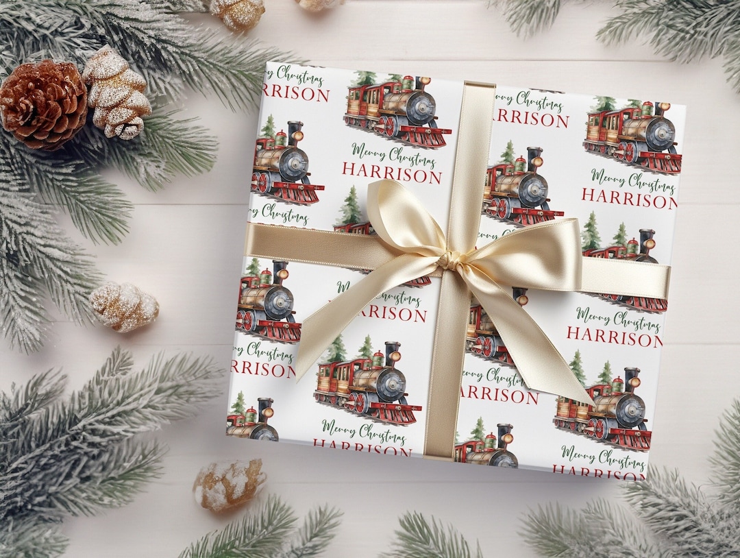 Christmas Train Wrapping Paper, Personalized Christmas Gift Wrapping ...