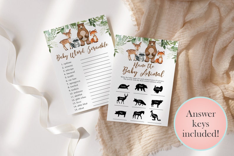 Woodland Baby Shower Games Bundle, Printable Baby Shower Games Pack ...