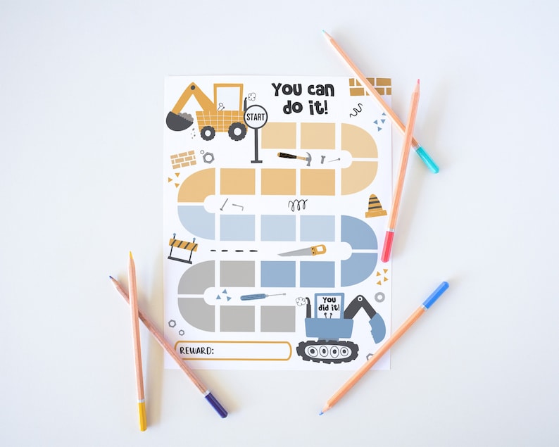 Printable Construction Reward Chart, Construction Truck Kids Behavior ...