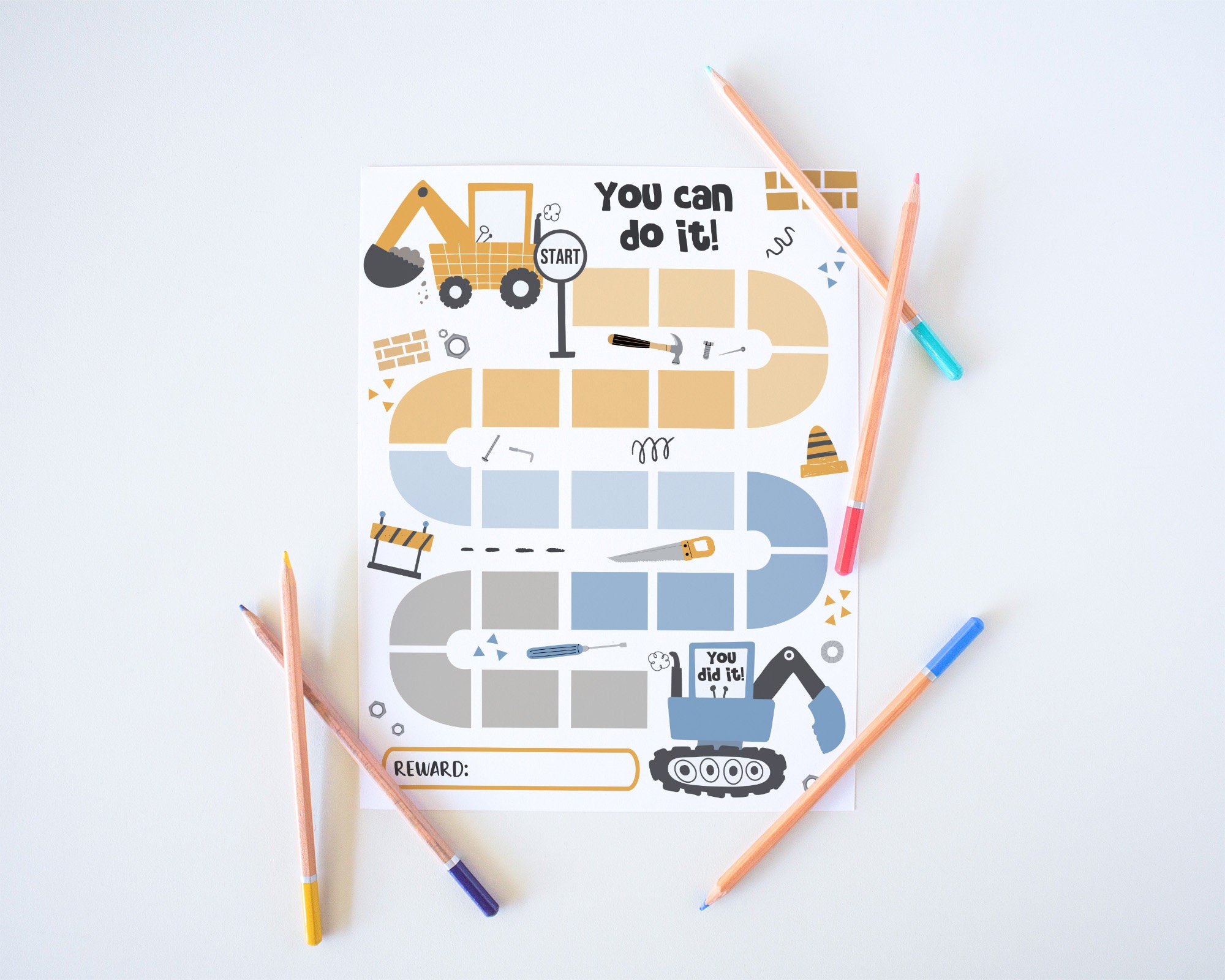 Printable Construction Reward Chart, Construction Truck Kids Behavior ...