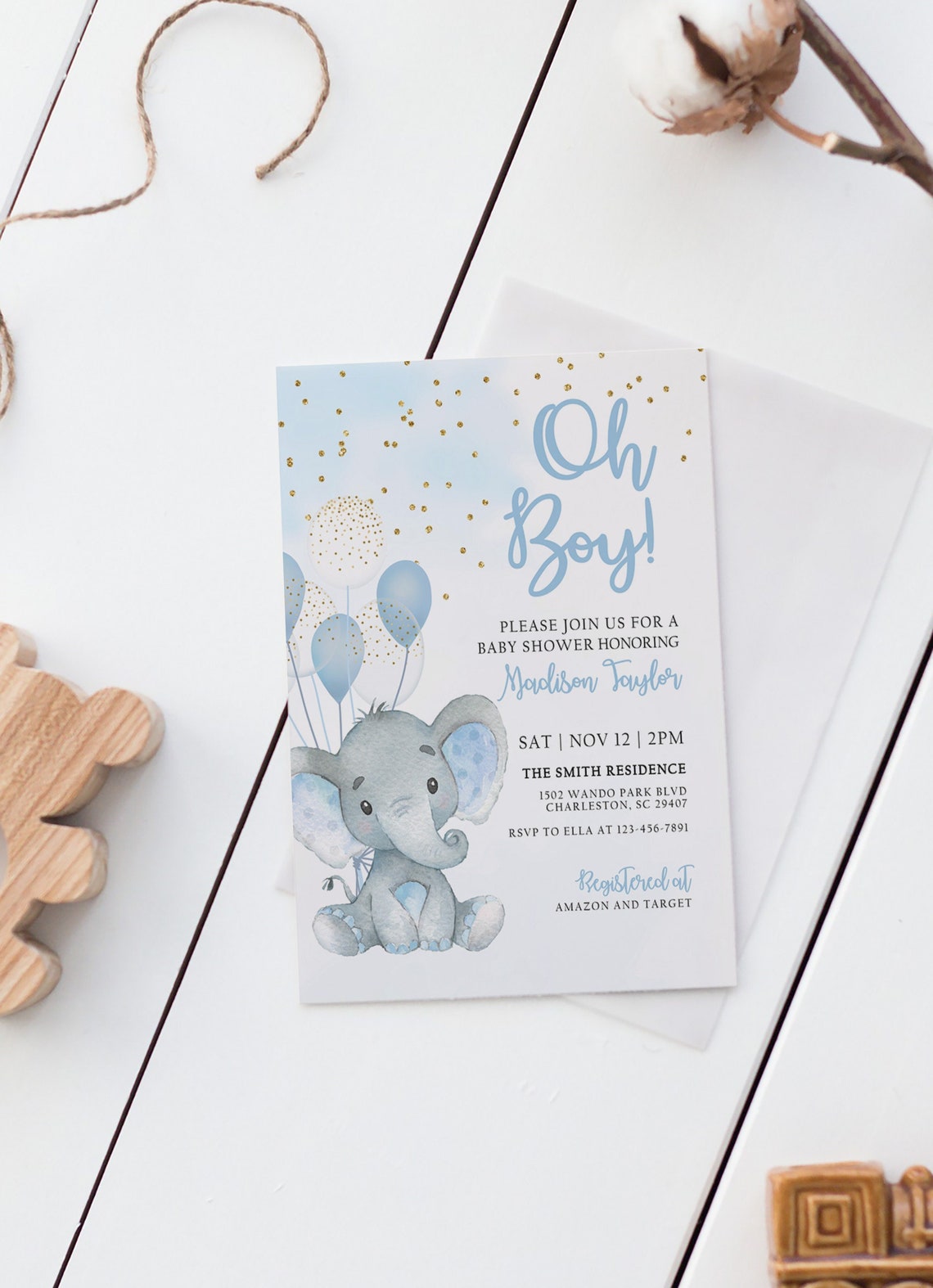 Elephant Baby Shower Invitation Boy Baby Boy Shower Invite - Etsy