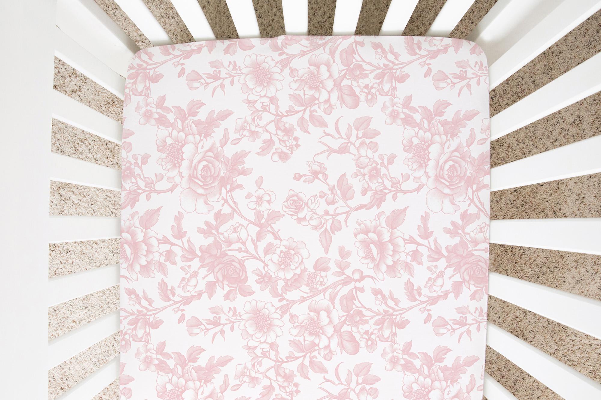 Pink Toile Crib Sheet, Toile De Jouy, Baby Girl Bedding, Pink Floral ...