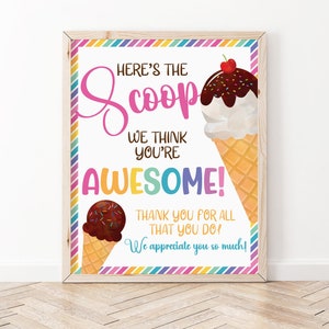 Here's the Scoop Teacher Appreciation Week Printable, Ice Cream Sign ...