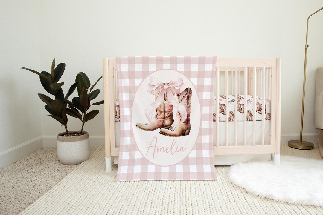 Personalized Western Baby Girl Blanket, Pink Boots and Bows Baby ...