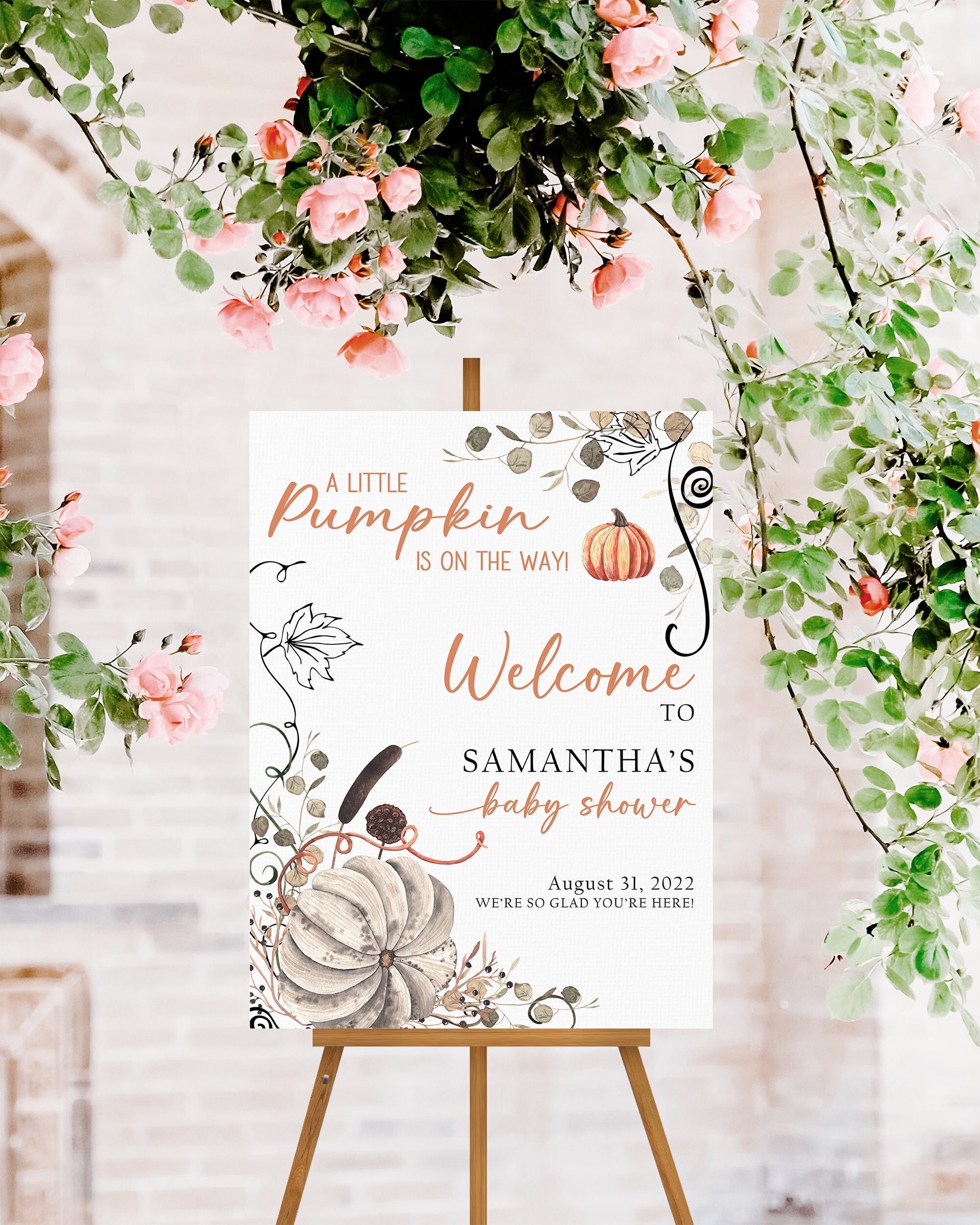 Pumpkin Baby Shower Welcome Sign, Fall Baby Shower Decor, Neutral Baby ...
