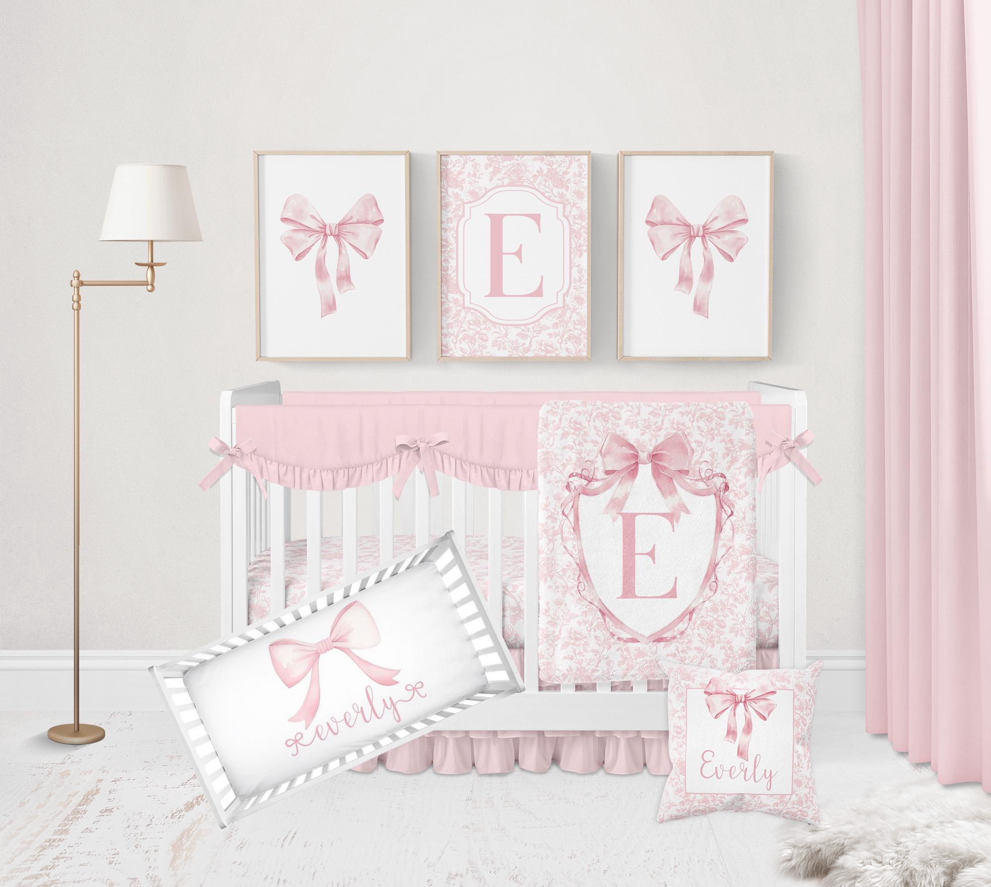 Pink Bow Nursery Decor Prints, Custom Pink Bow Wall Art, Pink Girly ...