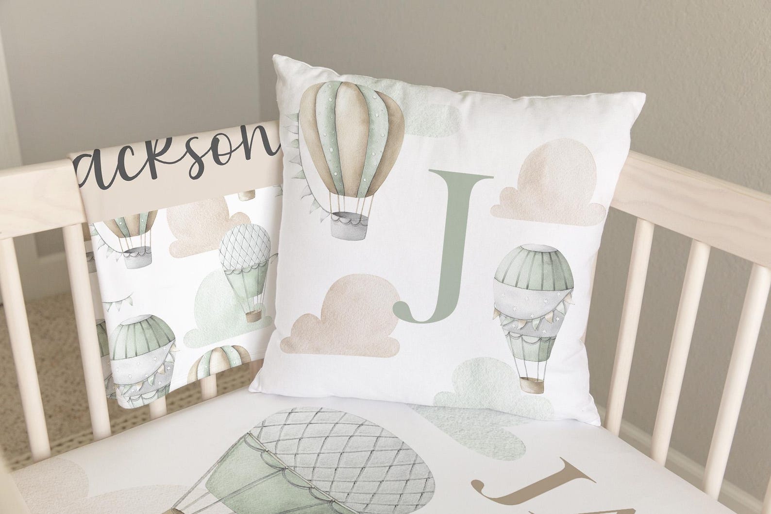 Hot Air Balloon Crib Bedding Set, Boy Crib Bedding, Sage Green Baby ...