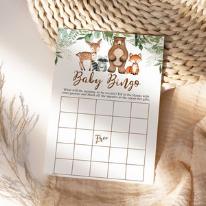 Woodland Baby Shower Bingo Cards, Baby Bingo Game, Woodland Baby Shower ...
