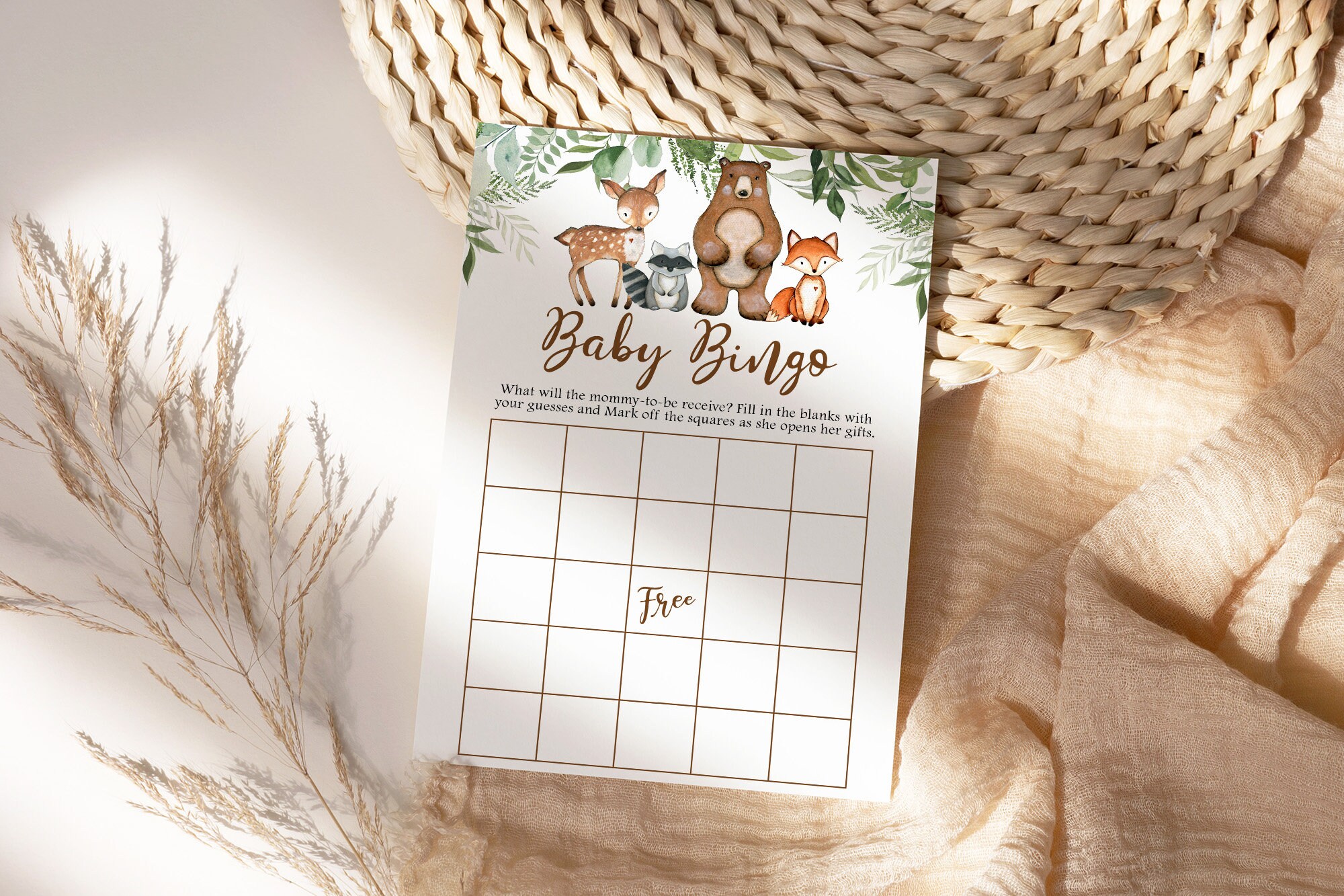 Woodland Baby Shower Bingo Cards, Baby Bingo Game, Woodland Baby Shower ...