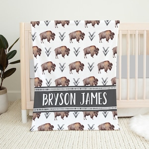 Personalized Bison Baby Blanket, Buffalo Blanket, Baby Name Blanket ...