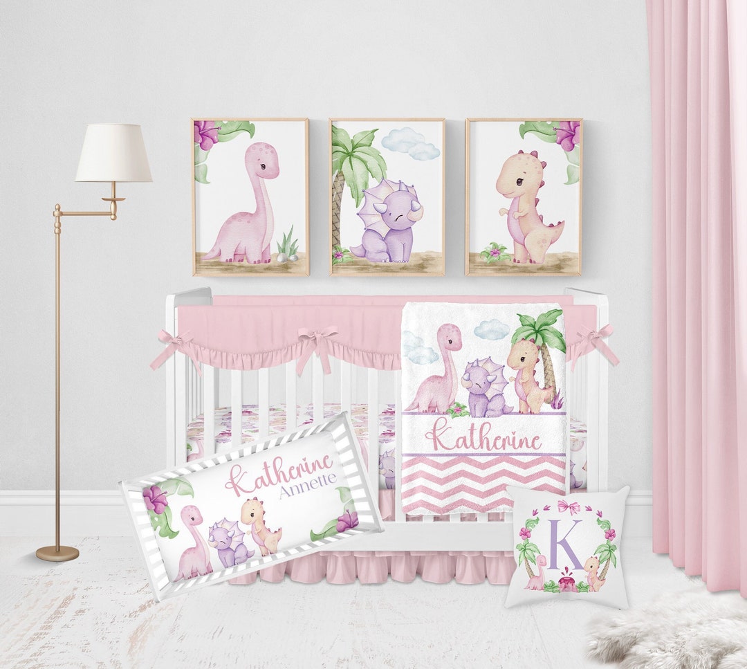 Dinosaur Crib Bedding Set Girl, Baby Girl Dinosaur Nursery Bedding ...