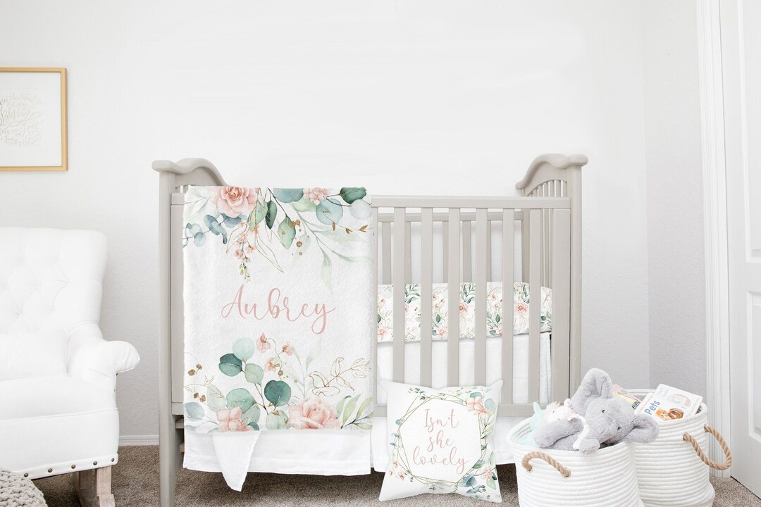 MINI Crib Set, Floral Mini Crib Bedding, Eucalyptus Crib Bedding, Baby ...