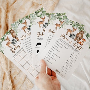 Woodland Baby Shower Games Bundle, Printable Baby Shower Games Pack ...