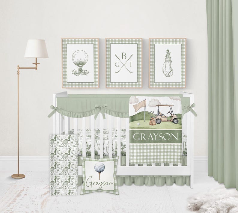 Golf Crib Sheets Boy, Mini Crib Sheet, Sage Green Baby Boy Bedding ...
