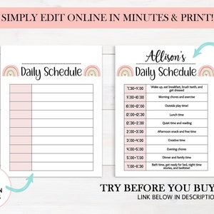 Editable Kids Daily Schedule Template, Daily Checklist for Kids, Daily ...