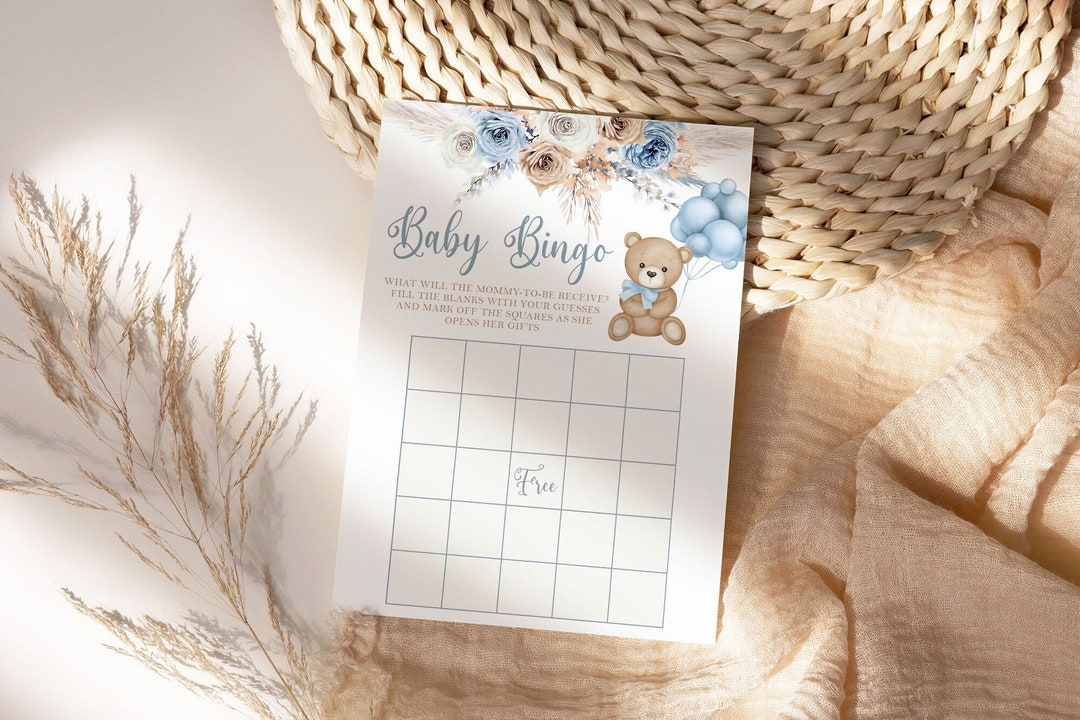 Teddy Bear Baby Shower Bingo, Baby Bingo Game, Printable Baby Shower ...